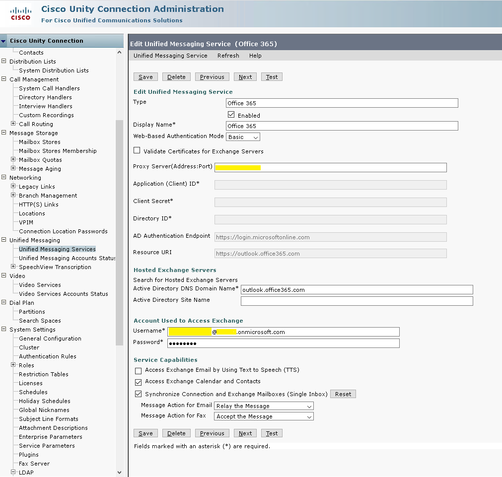 Configuring Cisco Unity Connection with Office 365 - Insecure Wire